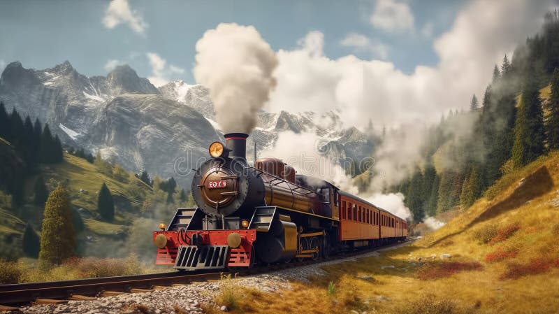 Steam Train in the Mountains. Generative AI Stock Illustration ...