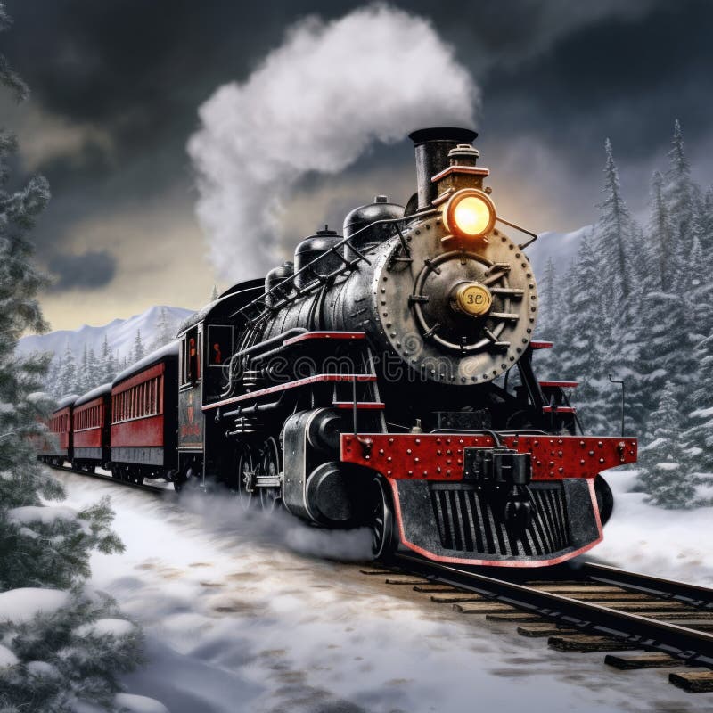 Steam train in the snow stock illustration. Illustration of steam ...
