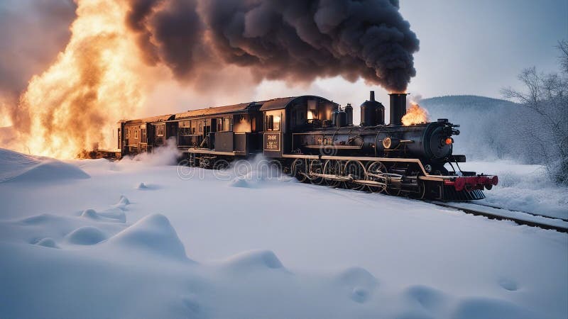 Steam Train in the Snow Exploding, a Steam Train Burning, on Fire ...