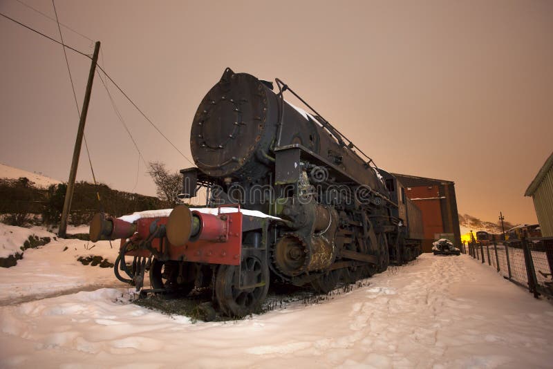 Steam train in snow stock photo. Image of engine, dark - 30869744