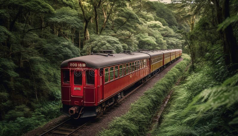 Steam Train Speeds through Forest on Railroad Track Generated by AI ...
