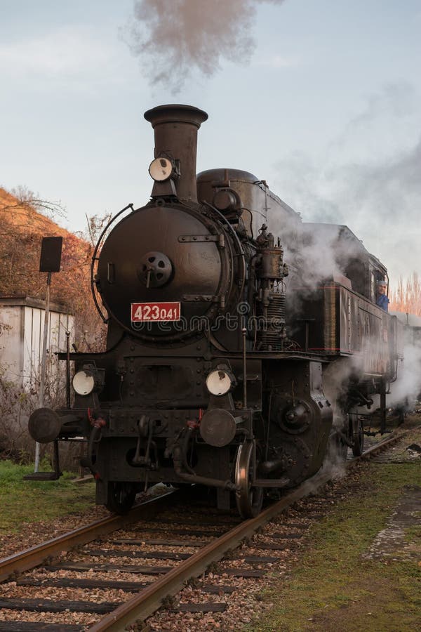Steam Train at the Station on Rails Stock Image - Image of autumn ...