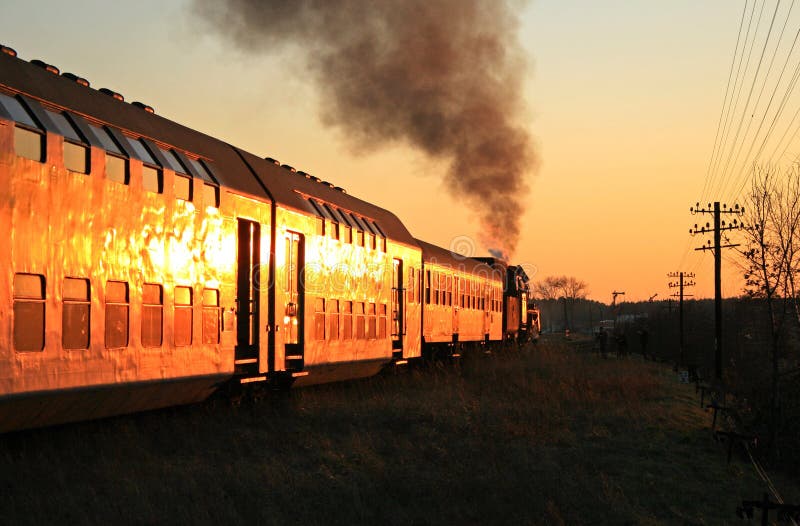 Steam train during sunset stock image. Image of nostalgia - 9598145