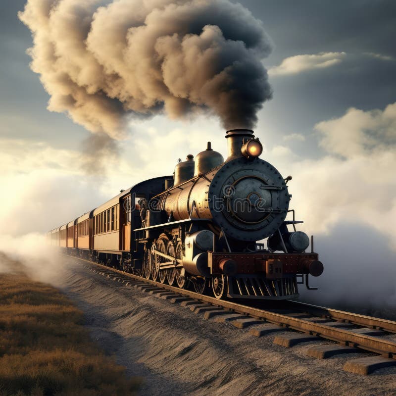 The Steam Train Travels in the Evening Stock Illustration ...