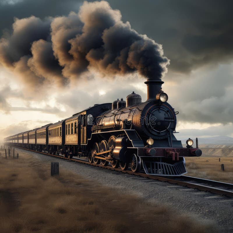 The Steam Train Travels in the Evening Stock Illustration ...