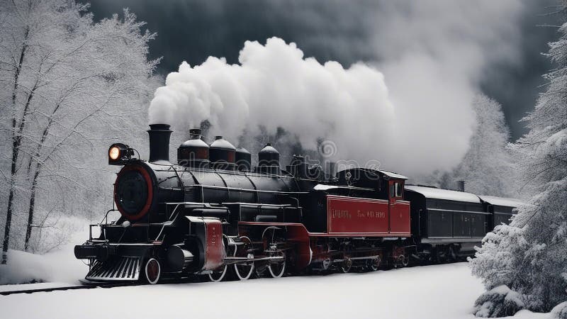 Steam Train in Winter a Steam Train Billowing Smoke Stock Illustration ...
