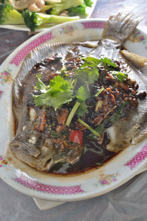 Steam turbot fish stock photo. Image of soybeans, dinner - 70029452