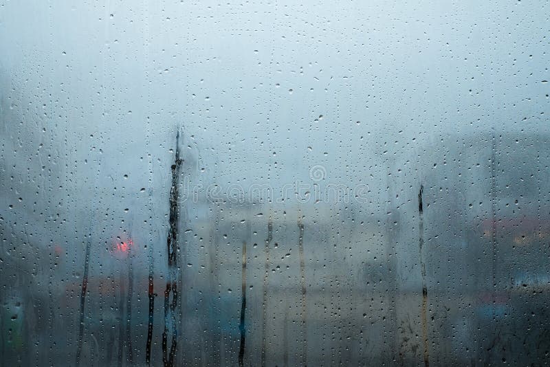 Window Glass with Condensate or Steam after Heavy Rain, Texture or ...