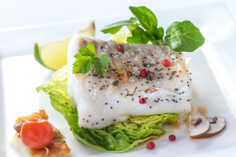 Steamed Atlantic Cod Fish with Spices and Vegetable Stock Photo - Image ...