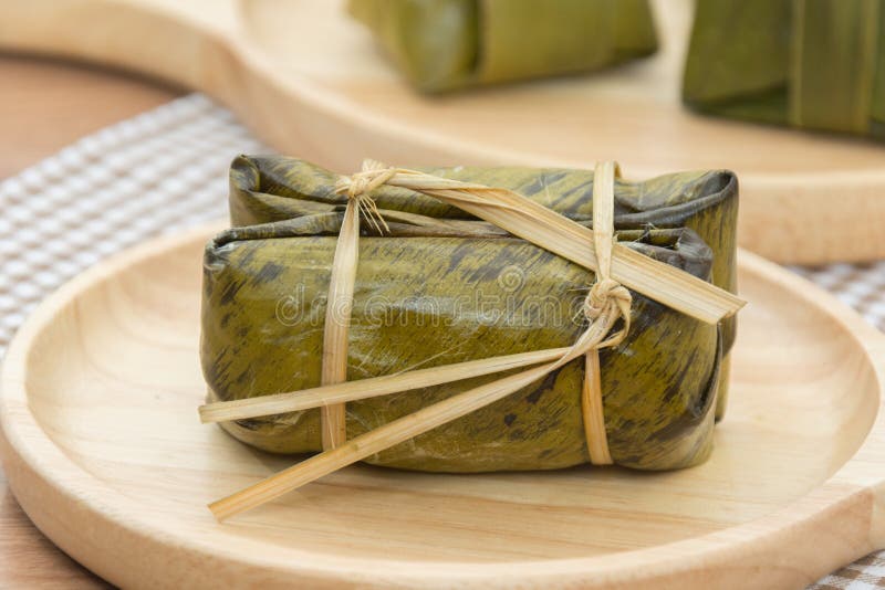 Steamed Bananas Sticky Rice with Banana Stock Photo - Image of asia ...