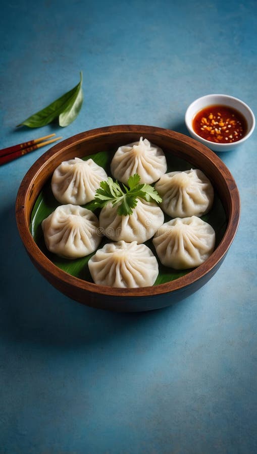 Steamed Bao Dumplings with Chili Sauce and Herbs Stock Illustration ...
