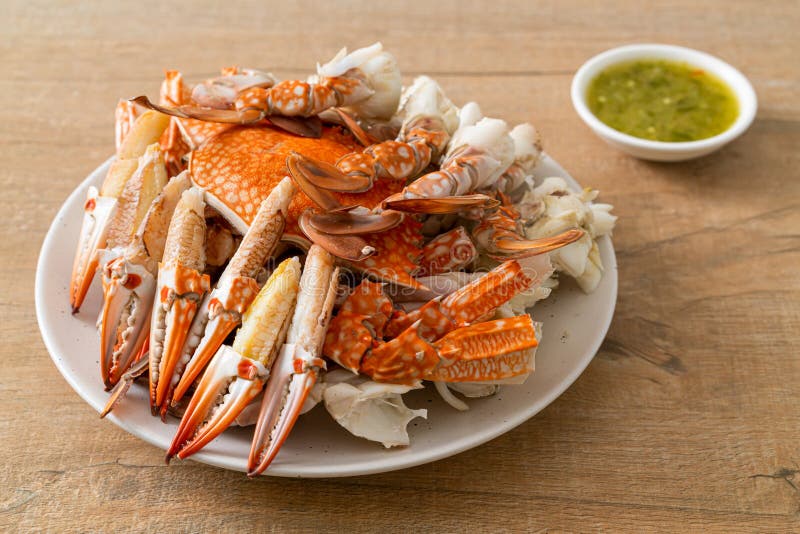 Steamed Blue Crab with Spicy Seafood Sauce Stock Image - Image of food ...