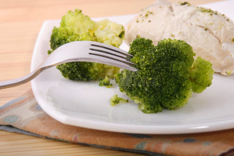 Steamed Broccoli with Chicken Stock Image - Image of white, napkin ...