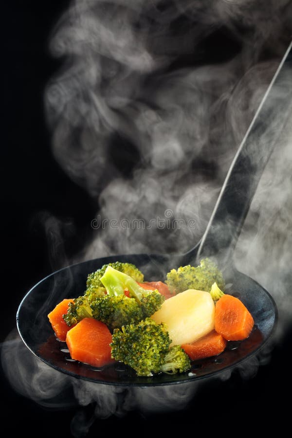 Steamed Vegetables and Steam. Stock Image - Image of chef, mixed: 108936067