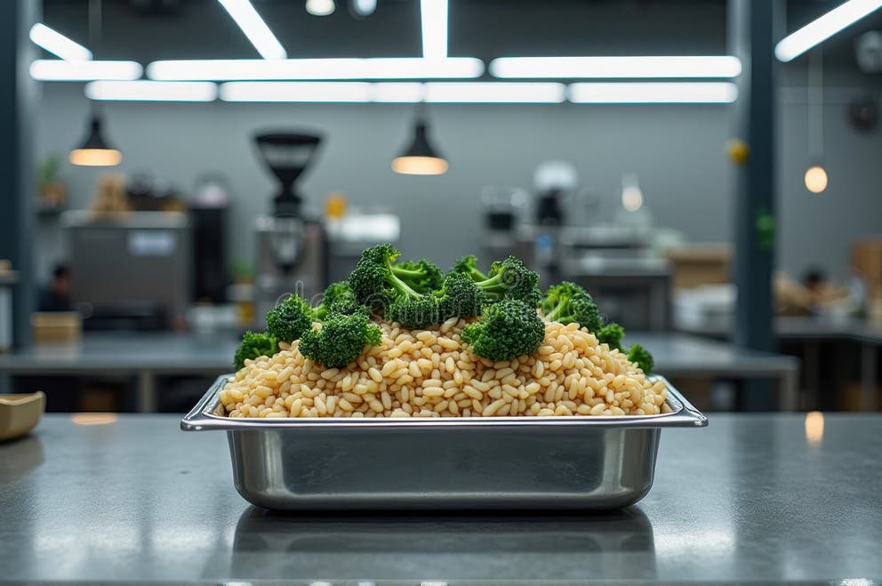 Steamed Broccoli and Rice in Modern Kitchen Setting Stock Photo - Image ...