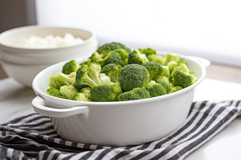 Steamed Broccoli in a White Serving Bowl Stock Photo - Image of ...