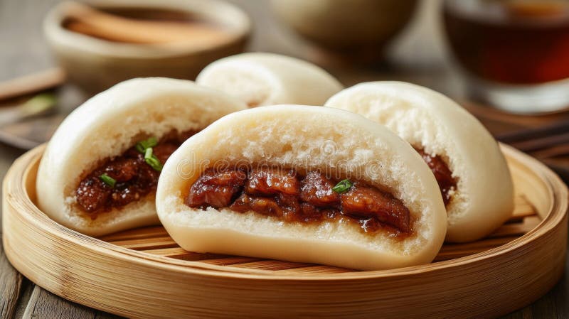 Steamed Buns Filled with Savory Braised Pork Stock Illustration ...