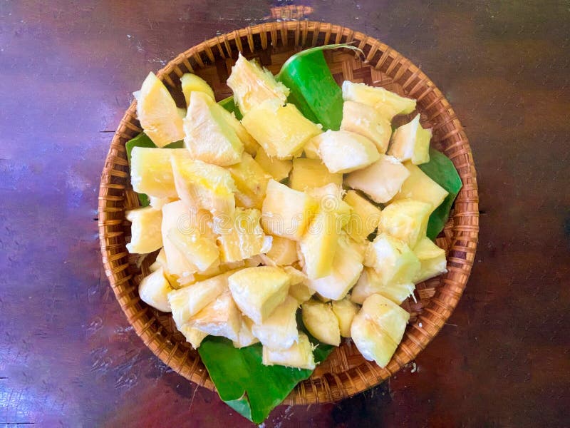 Steamed Cassava or Boiled Cassava Served on Bamboo Plate. Stock Image ...