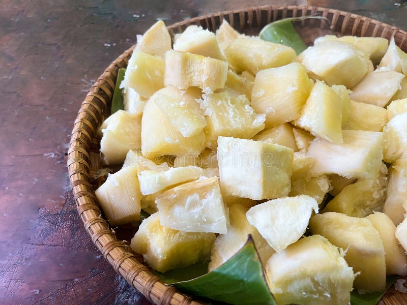 Steamed Cassava or Boiled Cassava Served on Bamboo Plate. Stock Photo ...