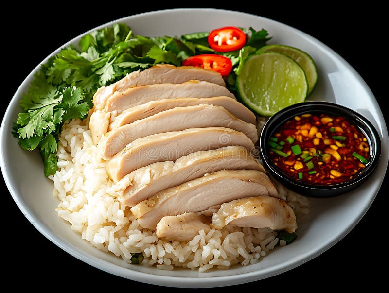 Steamed Chicken with Rice and Dipping Sauce Stock Illustration ...