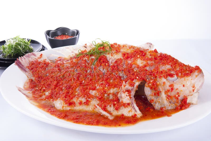 Steamed Chilli Fish on Dish Stock Image - Image of delicacy, china ...