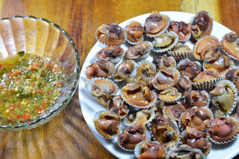 Steamed Cockle with Spicy Dipping Sauce Stock Image - Image of mineral ...
