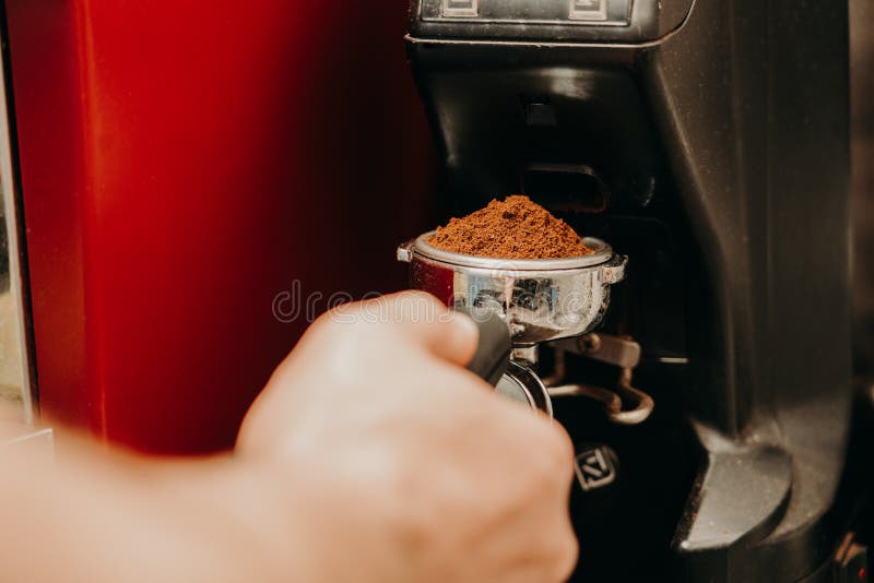 Steamed Coffee Machine, Barista Makes Coffee in a Cafe Stock Photo ...
