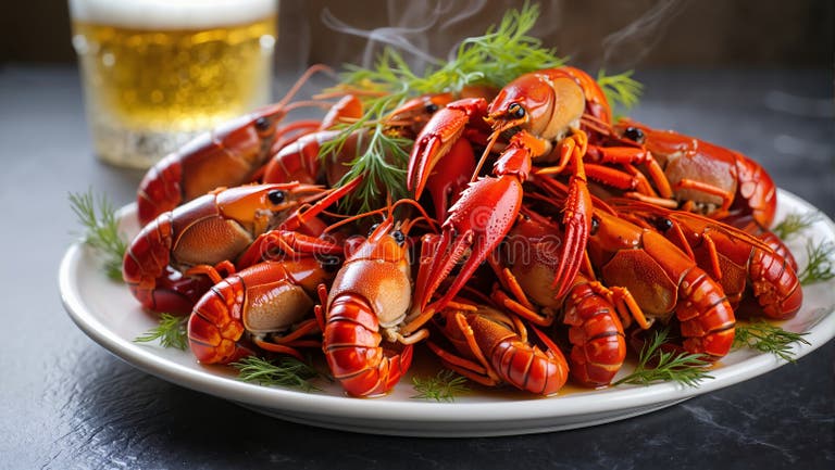 Steamed Crayfish on Plate with Dill Garnish Stock Image - Image of ...