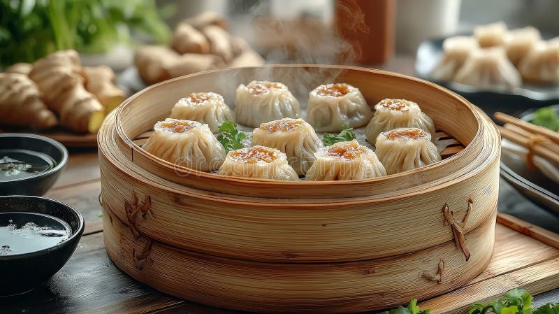 Steamed Dim Sum in Bamboo Steamer Stock Image - Image of steamer ...
