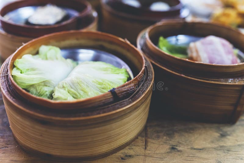 Steamed Dim Sum Packed in Bamboo Containers Stock Image - Image of ...
