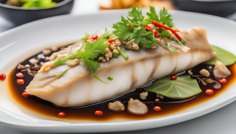Steamed Dory Fillet Fish with Spicy Soy Sauce Stock Illustration ...