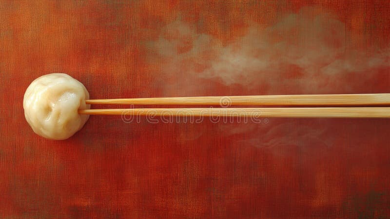 Steamed Dumpling with Chopsticks on Red Background Stock Illustration ...