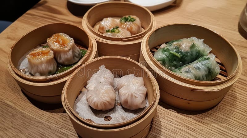 Steamed Dumplings in Bamboo Baskets Stock Photo - Image of food, meat ...