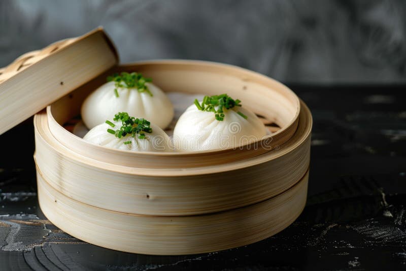 Steamed Dumplings in Bamboo Container Stock Image - Image of culinary ...