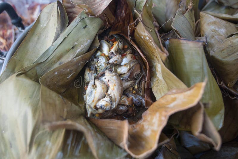 Steamed fish in leaf stock image. Image of food, leaf - 110114023