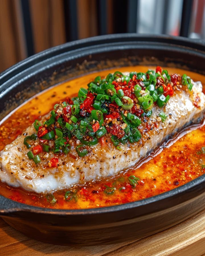 Steamed Fish with Chili Garlic Sauce Stock Illustration - Illustration ...