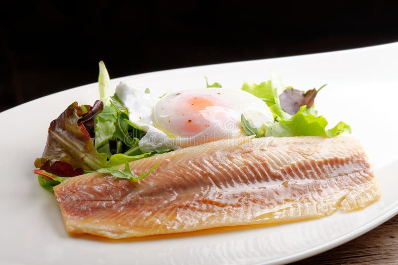 Steamed Fish Fillet with Egg and Salad Stock Image - Image of meat ...