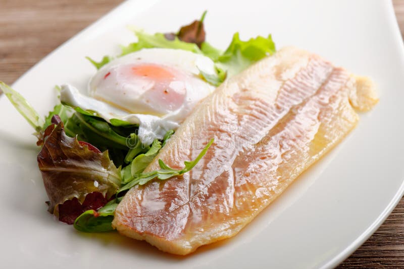 Steamed Fish Fillet with Egg and Salad Stock Photo - Image of appetizer ...