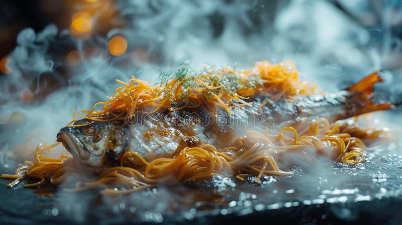Steamed Fish with Noodles and Garnish - Generative Ai Stock ...