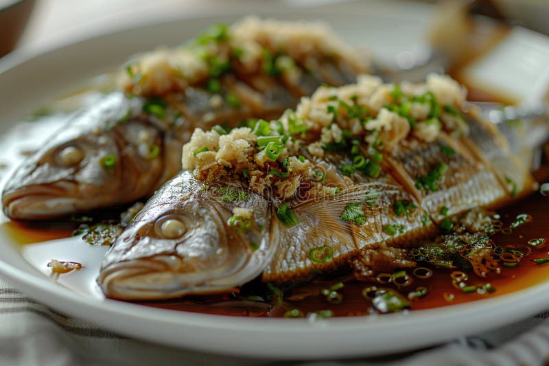 Steamed Fish with Soy Sauce and Garnish Stock Illustration ...
