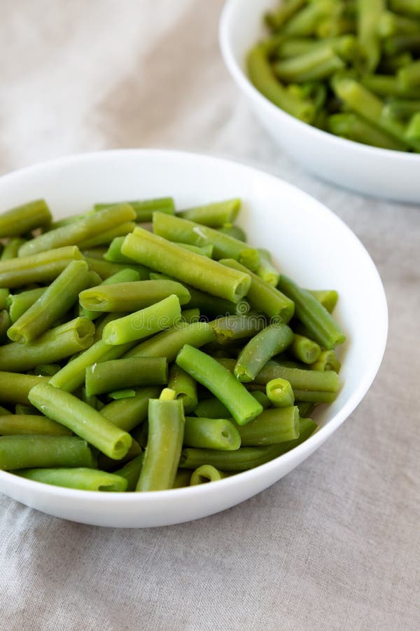 Steamed Green Beans in a White Bowl, Low Angle View Stock Photo - Image ...