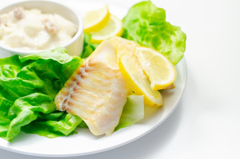 Steamed Haddock Fillet Served with an Exquisite Salad Consisting of ...