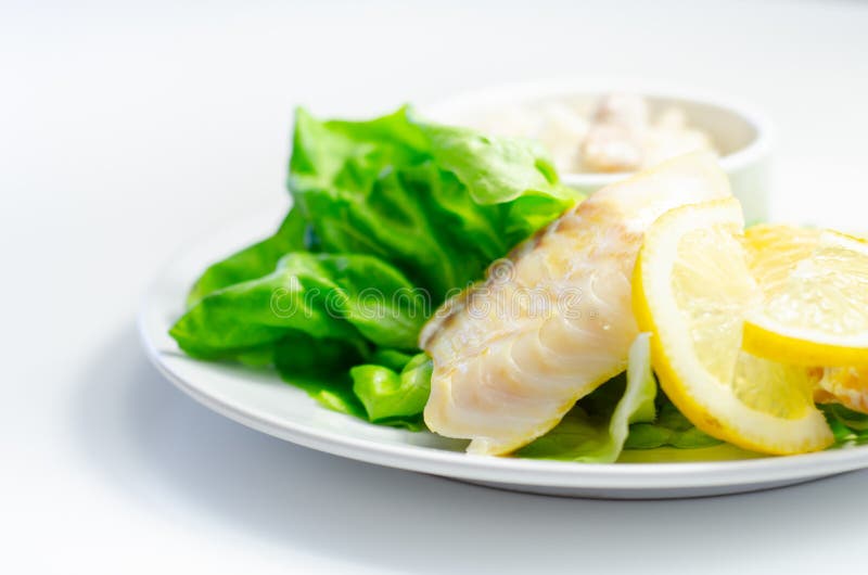 Steamed Haddock Fillet Served with an Exquisite Salad Consisting of ...