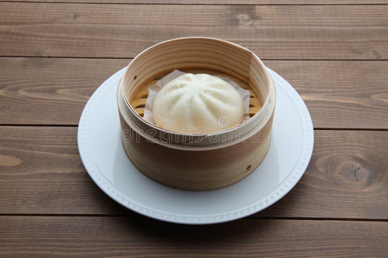 Steamed Meat Bun Baozi on Wooden Table Stock Image - Image of meal ...