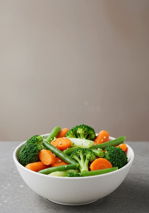 Steamed Mixed Vegetables in White Bowl Stock Illustration ...