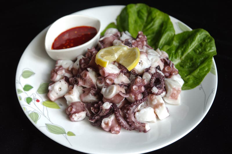Steamed Octopus with Red Sauce Stock Photo - Image of dish, appetizer ...