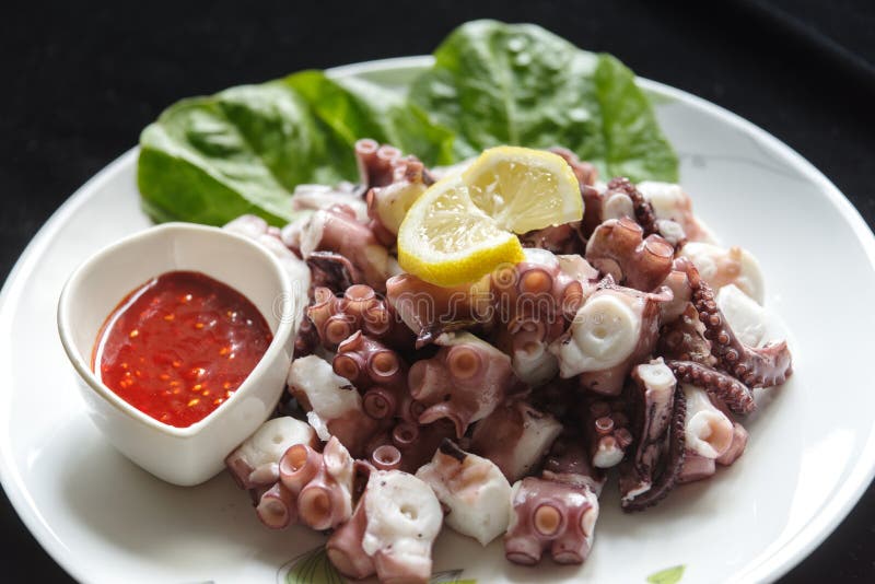 Steamed Octopus with Red Sauce Stock Photo - Image of fresh, recipe ...
