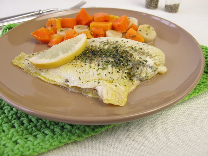 Steamed Plaice on Vegetables Stock Photo - Image of salsify, potato ...
