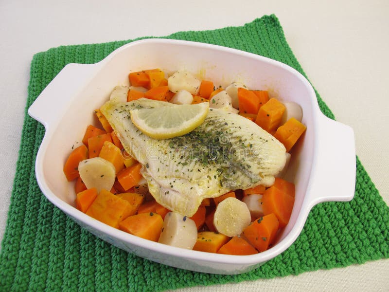Steamed Plaice on Vegetables in Cooking Pot Stock Photo - Image of ...