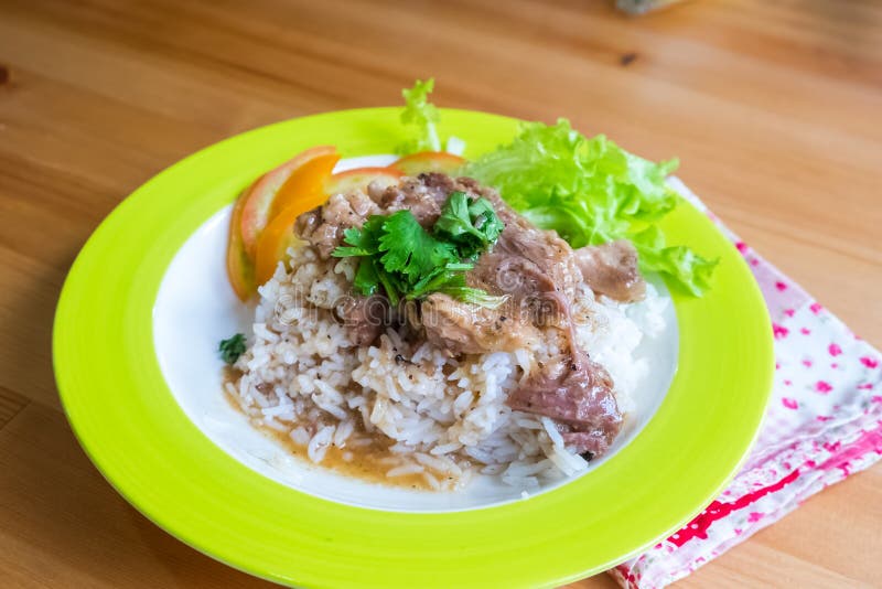 Steamed pork on rice stock image. Image of dinner, rice - 59474787